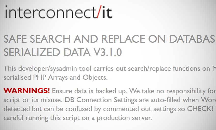 Say hello to Search Replace DB V3.1 | inter.connect